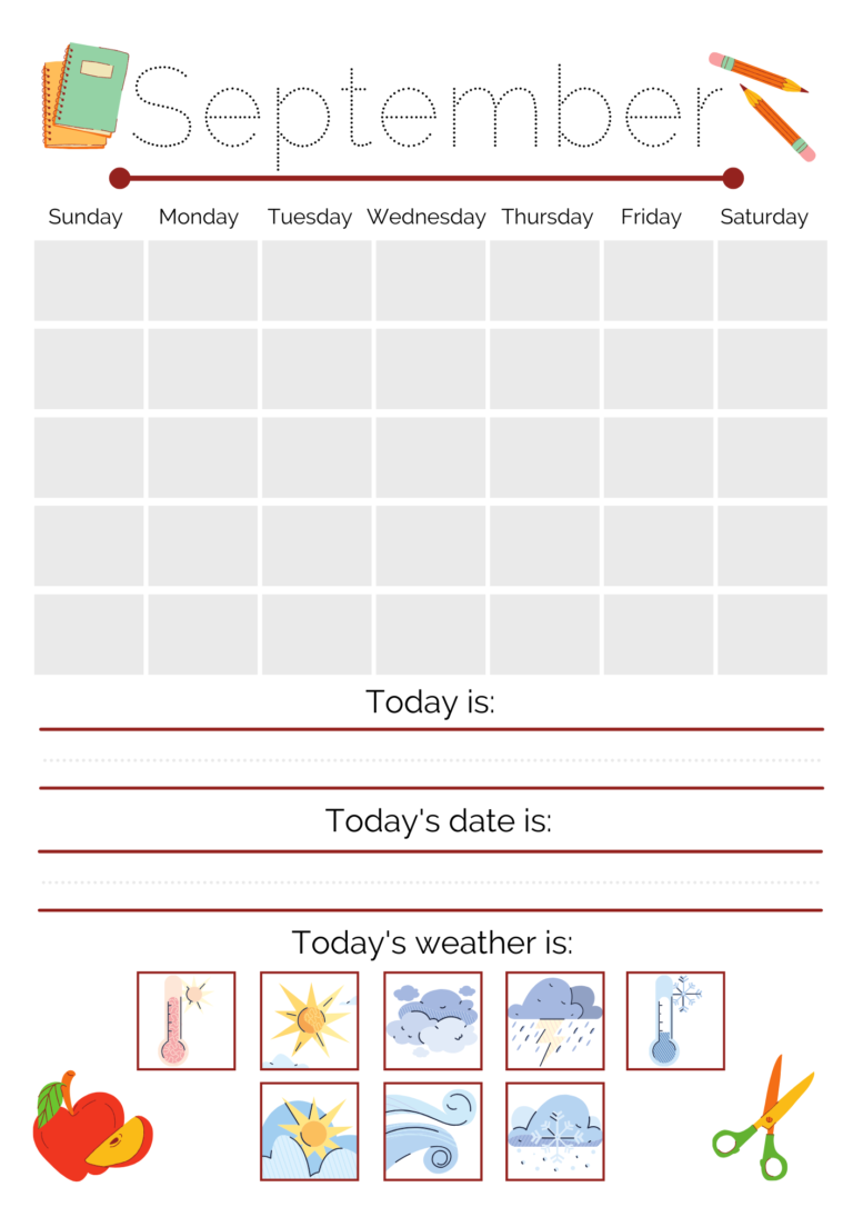 Daily Calendar Practice Sheets for Preschool and Elementary – Free ...
