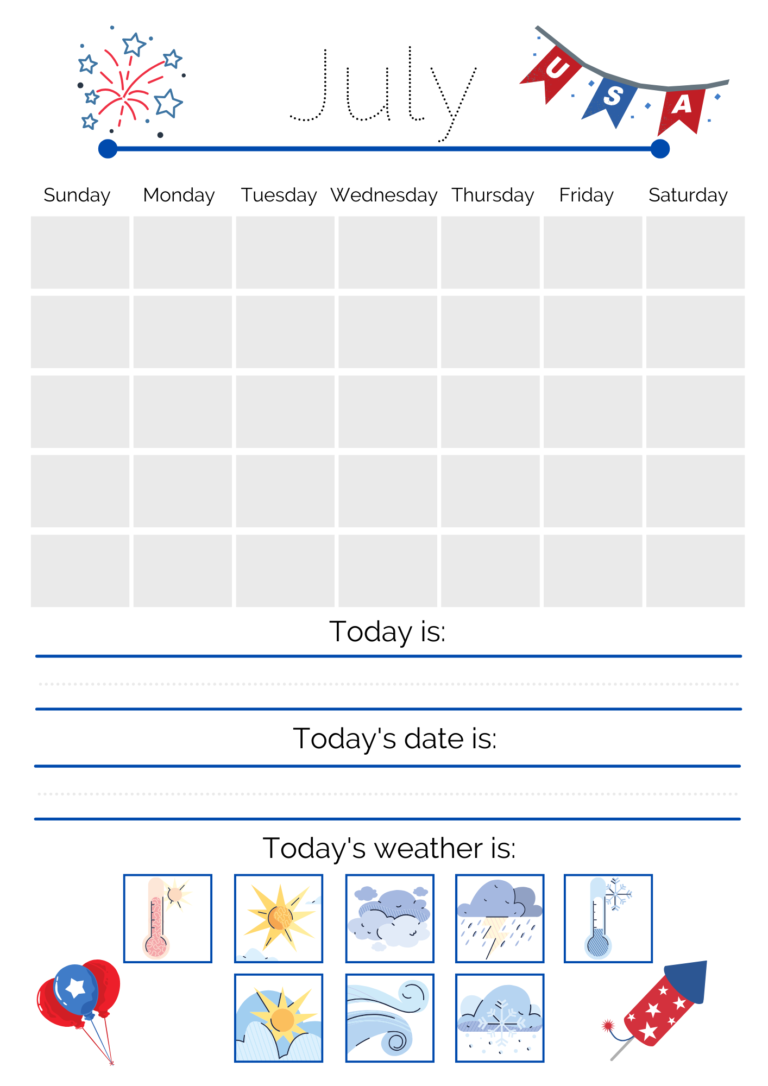Daily Calendar Practice Sheets for Preschool and Elementary – Free ...