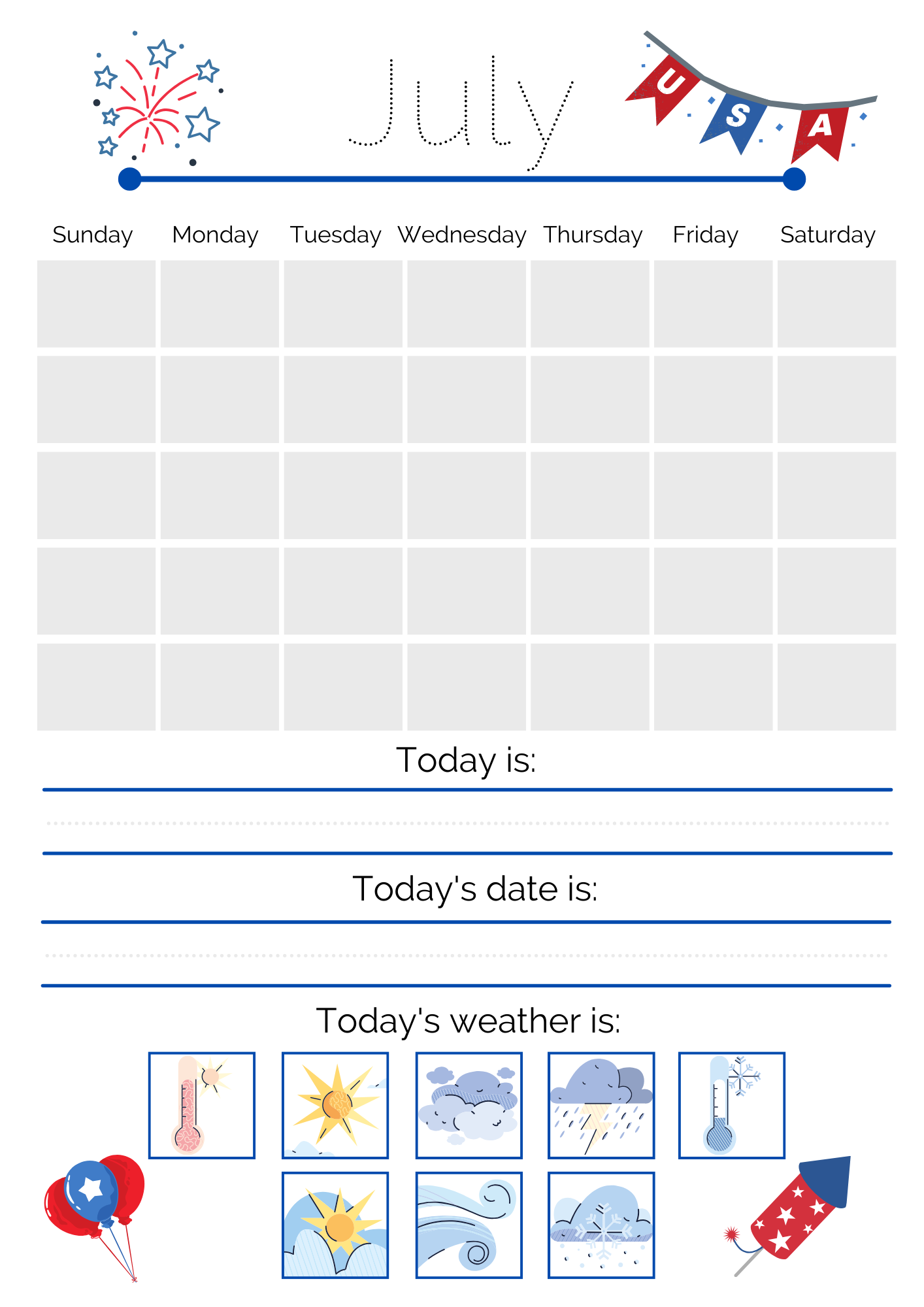 Daily Calendar Practice Sheets for Preschool and Elementary – Free ...