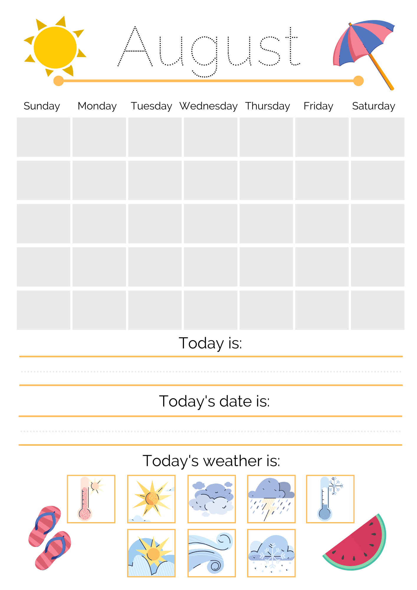 Daily Calendar Practice Sheets for Preschool and Elementary – Free ...