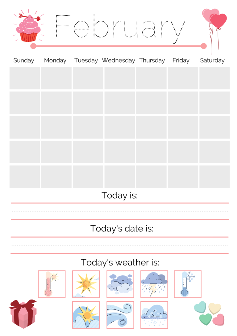 Daily Calendar Practice Sheets for Preschool and Elementary – Free ...