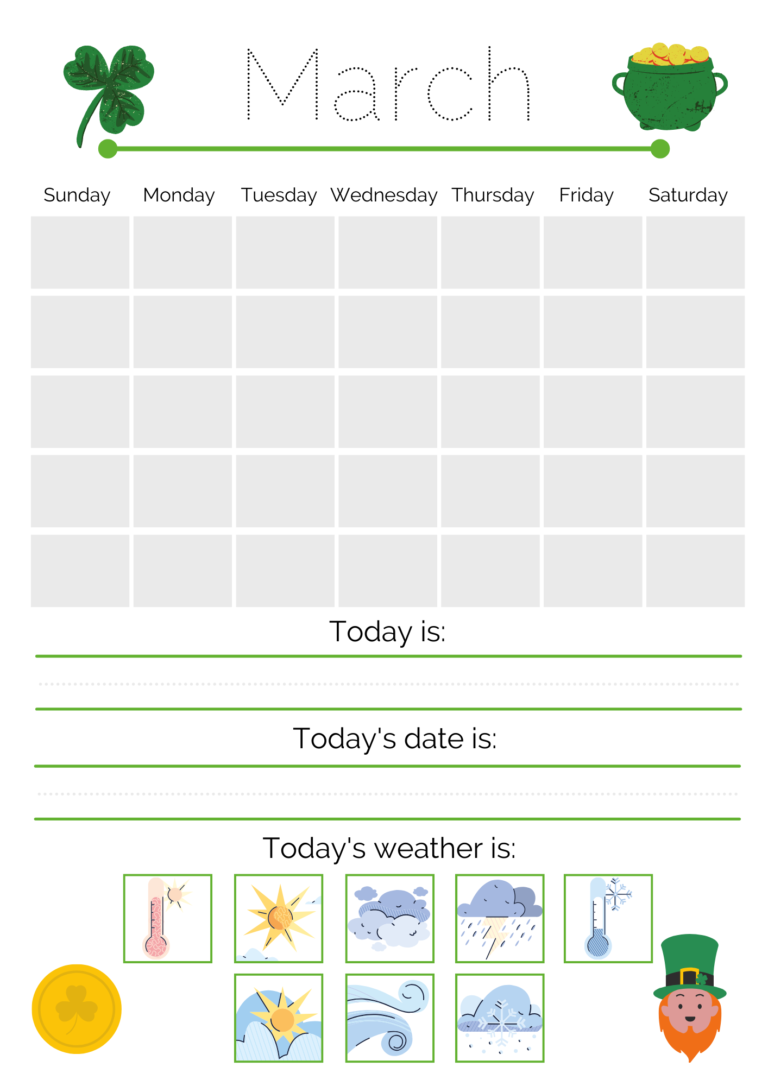Daily Calendar Practice Sheets for Preschool and Elementary – Free ...