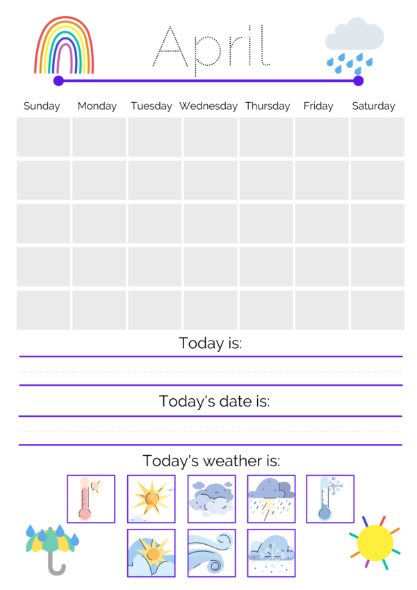 Daily Calendar Practice Sheets for Preschool and Elementary – Free ...