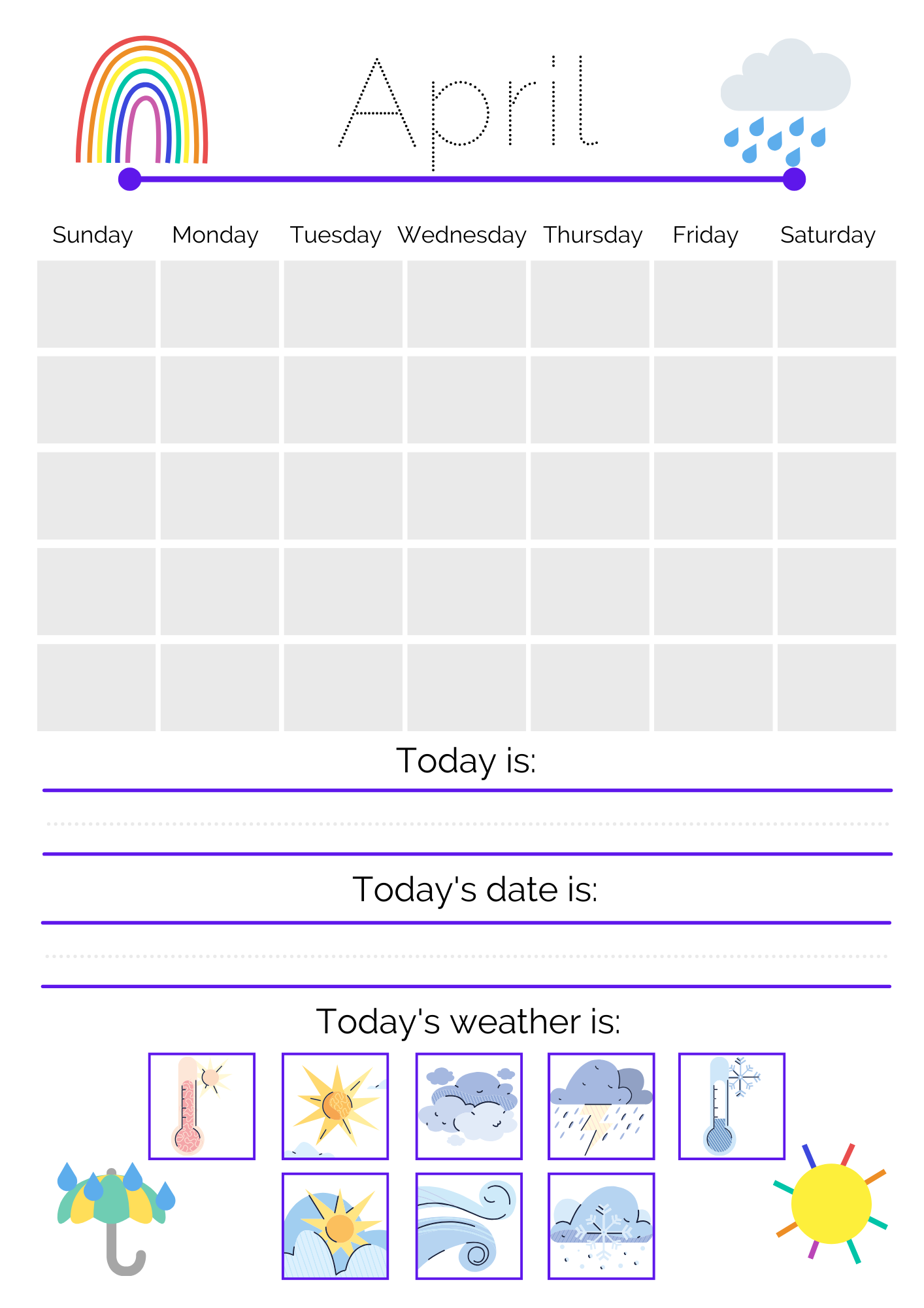 Daily Calendar Practice Sheets for Preschool and Elementary – Free ...