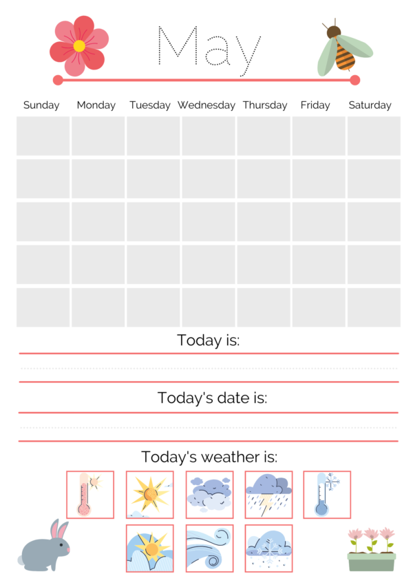 Daily Calendar Practice Sheets for Preschool and Elementary – Free ...