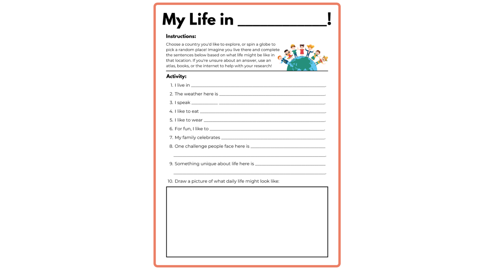 “My Life in …” Free Printable Cultural Activity & Lesson Ideas!